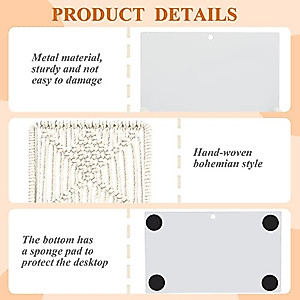 2 Pieces Boho Macrame Bookends Metal Book Stopper Farmhouse Modern Decorative Book Ends Movies CD Book Holders for Office Home Book Shelf (7.9x5.9x3.6 inch)