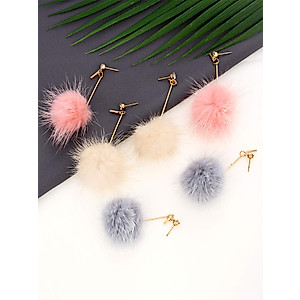 Hicarer 6 Pairs Ball Earrings Pom Pom Earrings Faux Fur Ball Earrings Pom Dangle Earrings Puff Ball Earring for Women