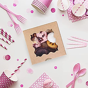 TAOUNOA 80 Pack Bakery Boxes with Window, Christmas Cookie Boxes 4x4x2.5 Inches Kraft Paper Mini Cake Boxes Holiday Cupcake Boxes for Gift Giving for Strawberries Cupcakes Pastry Dessert, Brown