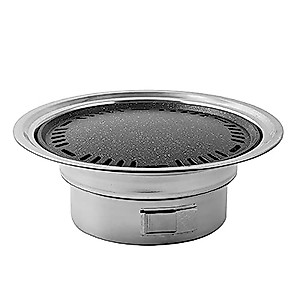 Cast Iron Charcoal Grill Burners Stainless Steel Charcoal Grill Household Outdoor Charcoal Grill Portable Meal Gathering Round BBQ Grill Barbecues Burners (Color : Silver, Size : 34.6x11.8cm)