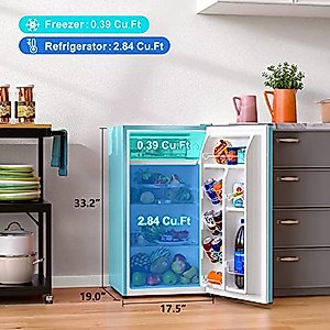 Willz WLR33MBED02 Compact Refrigerator with Chiller Compartment Adjustable Thermostat, Removable Shelf, Energy Efficient, Front Leveling Legs, 3.3 Cu Ft, Blue