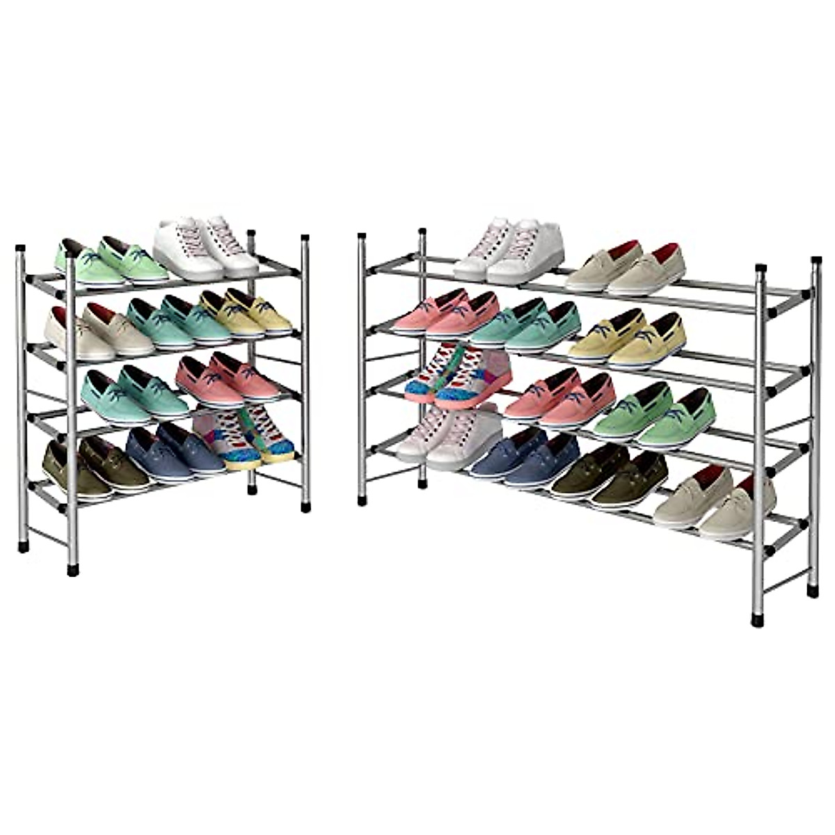TZAMLI 4-Tier Free Standing Shoe Rack Metal Iron of Expandable and Adjustable Shoes Organizer, Stackable Shoe Shelf for Entryway Doorway, 24.41" x 8.66" x 25.98" (Silver Gray, 4-Tier)