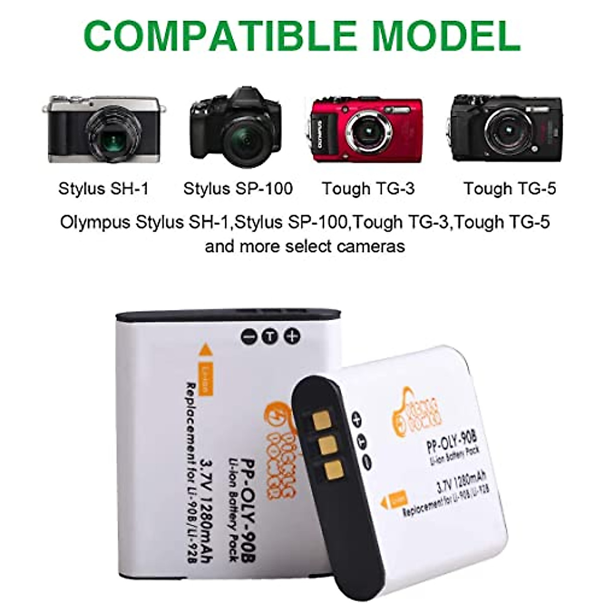 Pickle Power Li-90B LI-92B Battery (3 Pack) and Charger Kit Replacement for Olympus Tough TG-6, TG-5, TG-Tracker, SH-1, SH-2, SP-100 IHS, Tough TG-1 iHS, TG-2 iHS, TG-3, TG-4, SH50 iHS, SH60, XZ-2 iHS