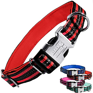Black Rhino - The Hybrid Striped Dog Collar (Medium) for Medium Large Breeds | Heavy Duty | Soft Padded Neoprene - Reflective & Adjustable - Matching Leashes Sold Separately