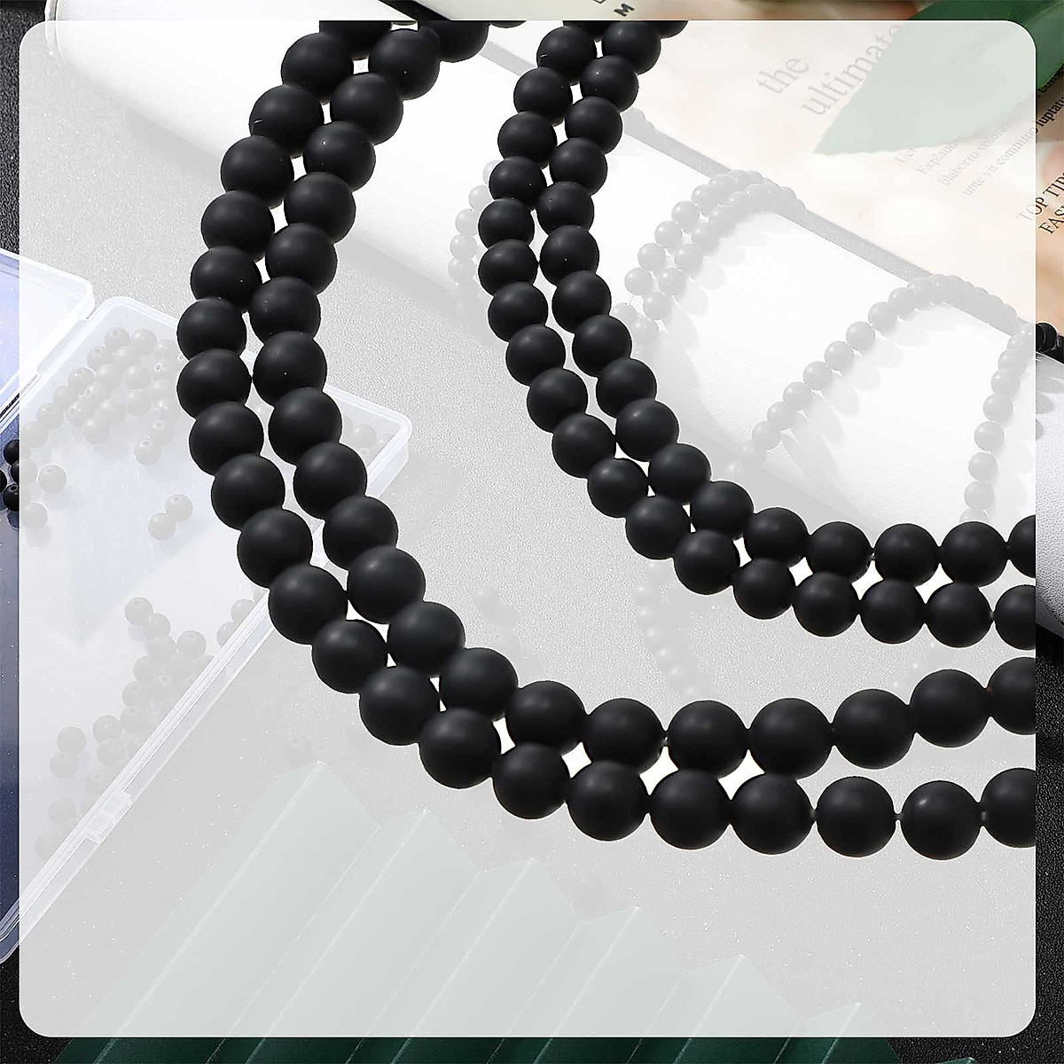 Ecally 300 Pieces Black Matte Onyx Beads Natural Black Agate Round Beads Frosted Onyx Gemstone Loose Beads for Bracelet Necklace Jewelry DIY Making (6 mm)