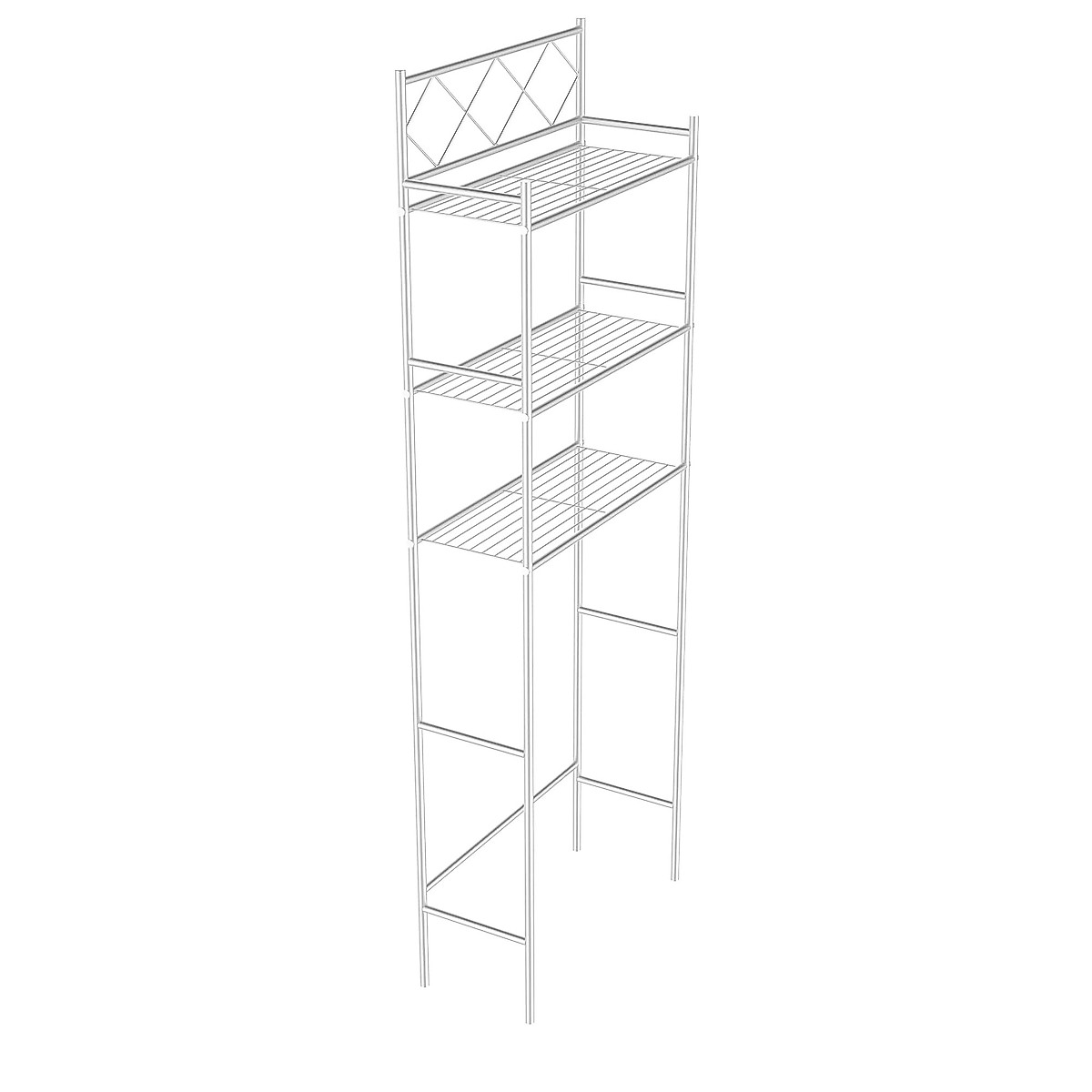 PREMIUS 3 Tier Metal Bathroom Space Saver with Powder Coating, Crafted from Sturdy Metal with a Smooth Finish with Freestanding Shelf, Featuring 3 Open Wire Shelves, 65x23.5x9.75 Inches (White)