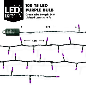 Joiedomi 33 FT Halloween LED String Lights,100 Counts of Purple Green Wire String Lights 8 Modes, 6 Hr Timer Battery Operated for Indoor and Outdoor Party, Home, Patio, Lawn, Halloween Decoration