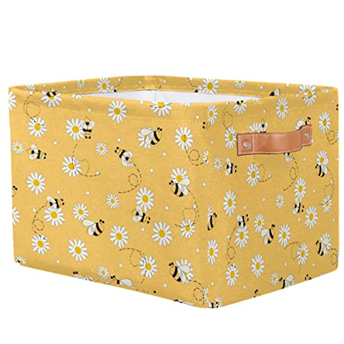 Large Storage Bin Animal Bees Collapsible Storage Basket with Handles,Daisy Flower Laundry Basket Hamper Organizer Foldable Storage Box for Toys Bedroom Kids Room Nursery Dorm Set of 1