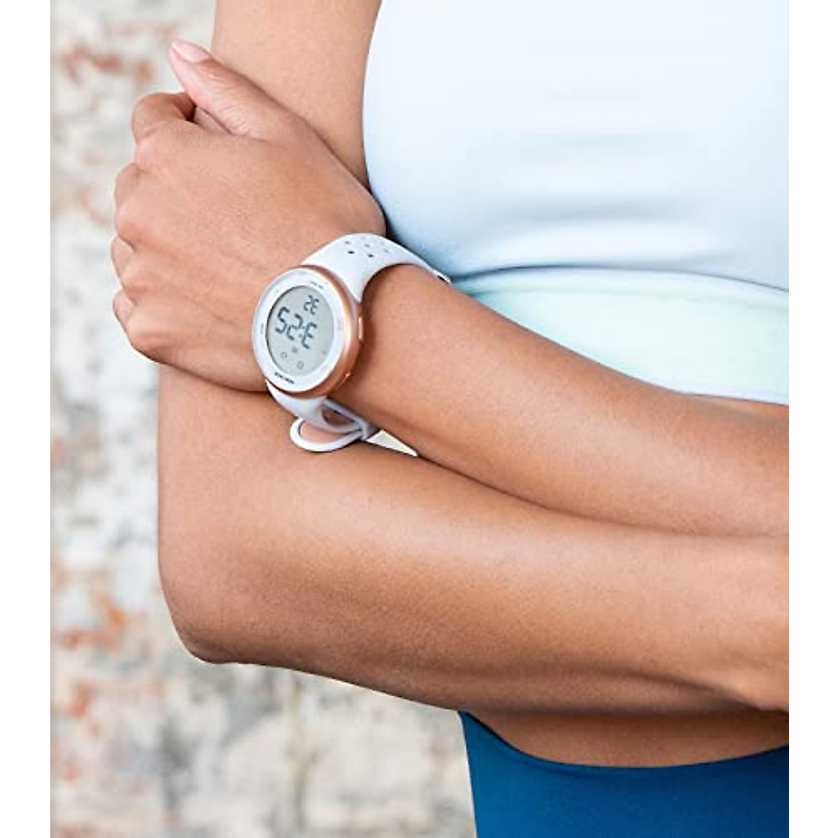 Armitron Sport Unisex 40/8423PBL Digital Chronograph Rose Gold-Tone and Powder Blue Perforated Silicone Strap Watch