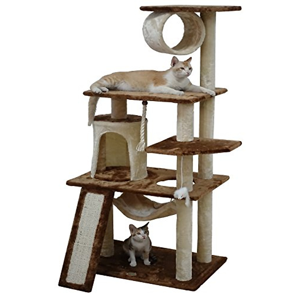 Go Pet Club 53" Cat Tree Kitty Tower Kitten Scratcher Condo House Furniture with Hammock and Tunnel Indoor Cat Activity Center, Beige/Brown