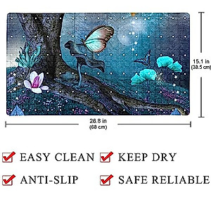 Non-Slip Bathtub Mats Enchanted Tree in Blue Forest Prints Soft Bath Tub Bathroom Shower Mat for Baby and Adults, Machine Washable