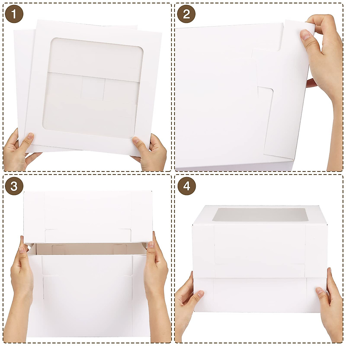 Moretoes 10pcs Cake Boxes 12x12x8 Inch White Bakery Boxes with Window Tall Dessert Cardboard Boxes for Cakes Cupcakes Pies Donuts Cookies Boxes, for Valentine's Day Mother's Day