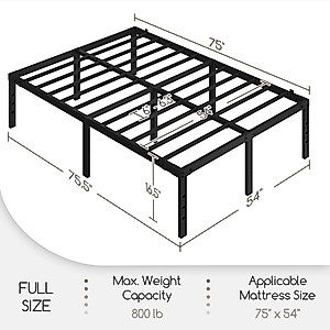 Yaheetech 16 Inch Full Bed Frames Heavy Duty Metal Platform Bed with Under Bed Storage, No Box Spring Needed, Easy Assembly, Sturdy Steel Slat Support, Black