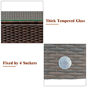 Tangkula 3 Pieces Patio Furniture Set, Outdoor Conversation Rattan Furniture Set w/Washable Cushion and Tempered Glass Tabletop, PE Rattan Wicker Sofa Set for Garden Poolside Balcony