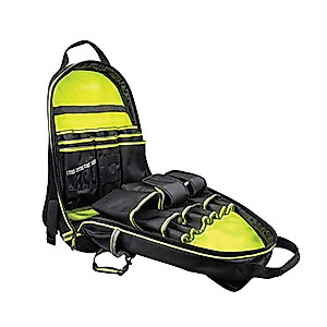 Klein Tools 55597 Tool Bag Backpack, Tradesman Pro Tool Organizer with 39 Pockets, Reflective Hi Viz, Padded Shoulder Straps, Molded Base