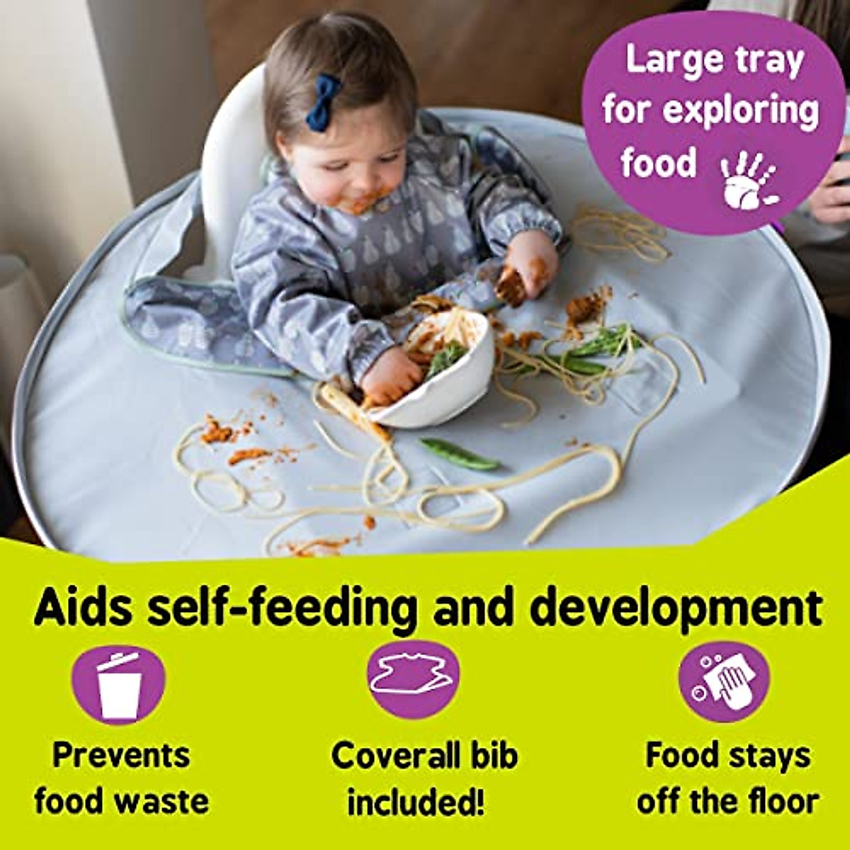 Tidy Tot All-in-One Bib and Tray Kit. Unisex. One Size fits 6 Months - 2 Years. Award Winning Weaning Aid (Dove Gray)