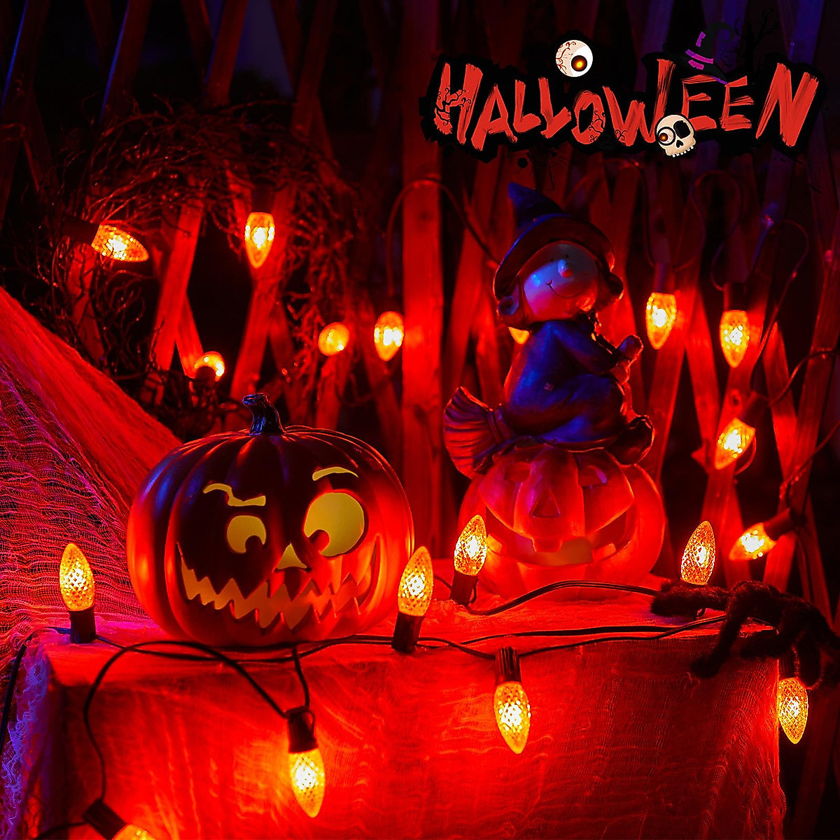 25 Pack C9 Led Replacement Halloween Light Bulb, Orange C9 Shatterproof Led Bulb for Halloween String Light, E17 Intermediate Base, Commercial Grade Dimmable Bulbs