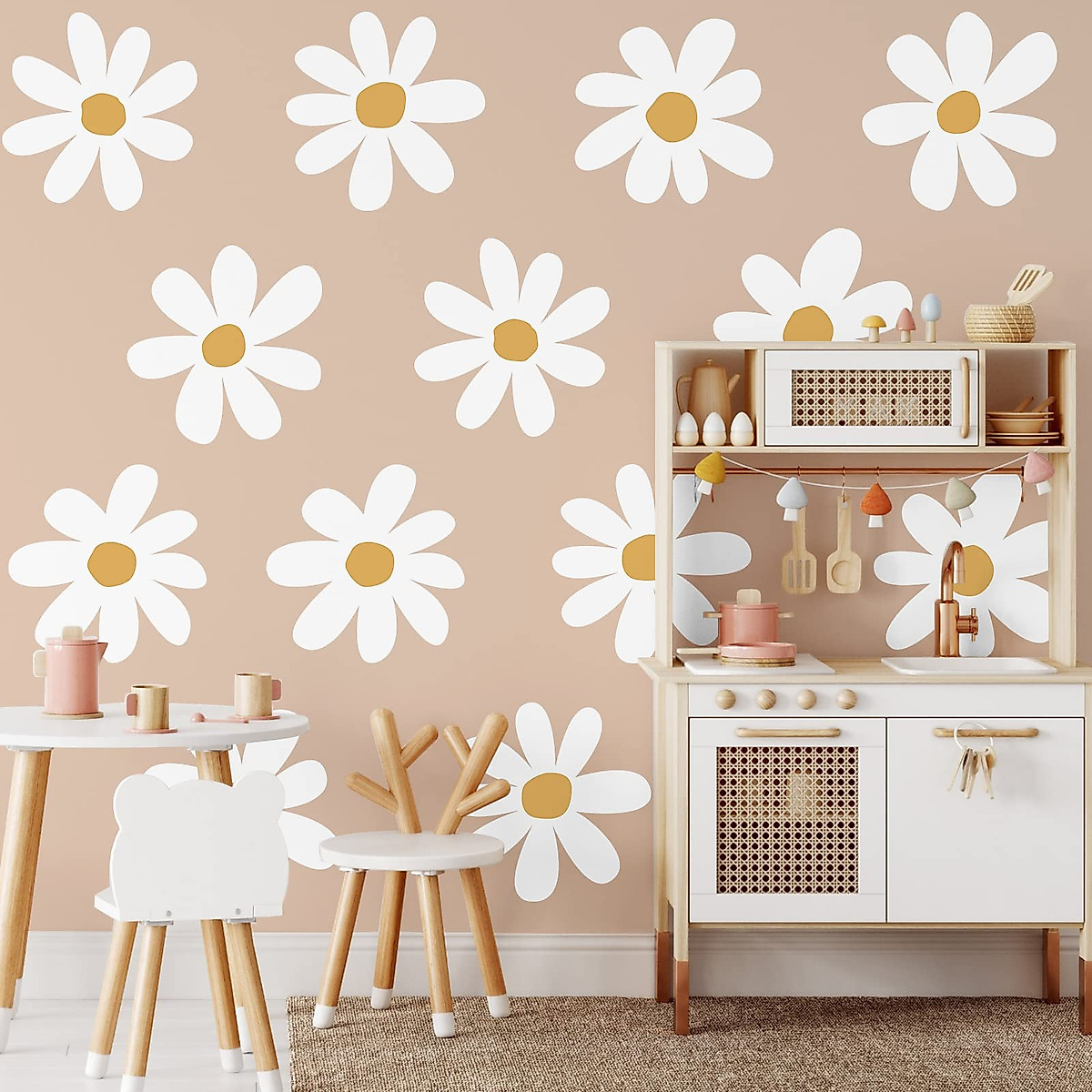 12 Sheets Daisy Wall Decals Flower Wall Stickers Large Daisy Wall Stickers Daisy Decals for Wall Peel and Stick for Nursery Bedroom Living Room Wall Decor (Classic Style)