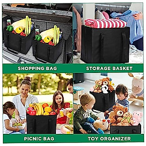 Silkfly 6 Pcs Reusable Grocery Bags with Sturdy Cardboard Bottom and Handles Large Heavy Duty Washable Shopping Tote Bags Bulk Utility Foldable Storage Bins Basket for Food Cart Clothes, Black