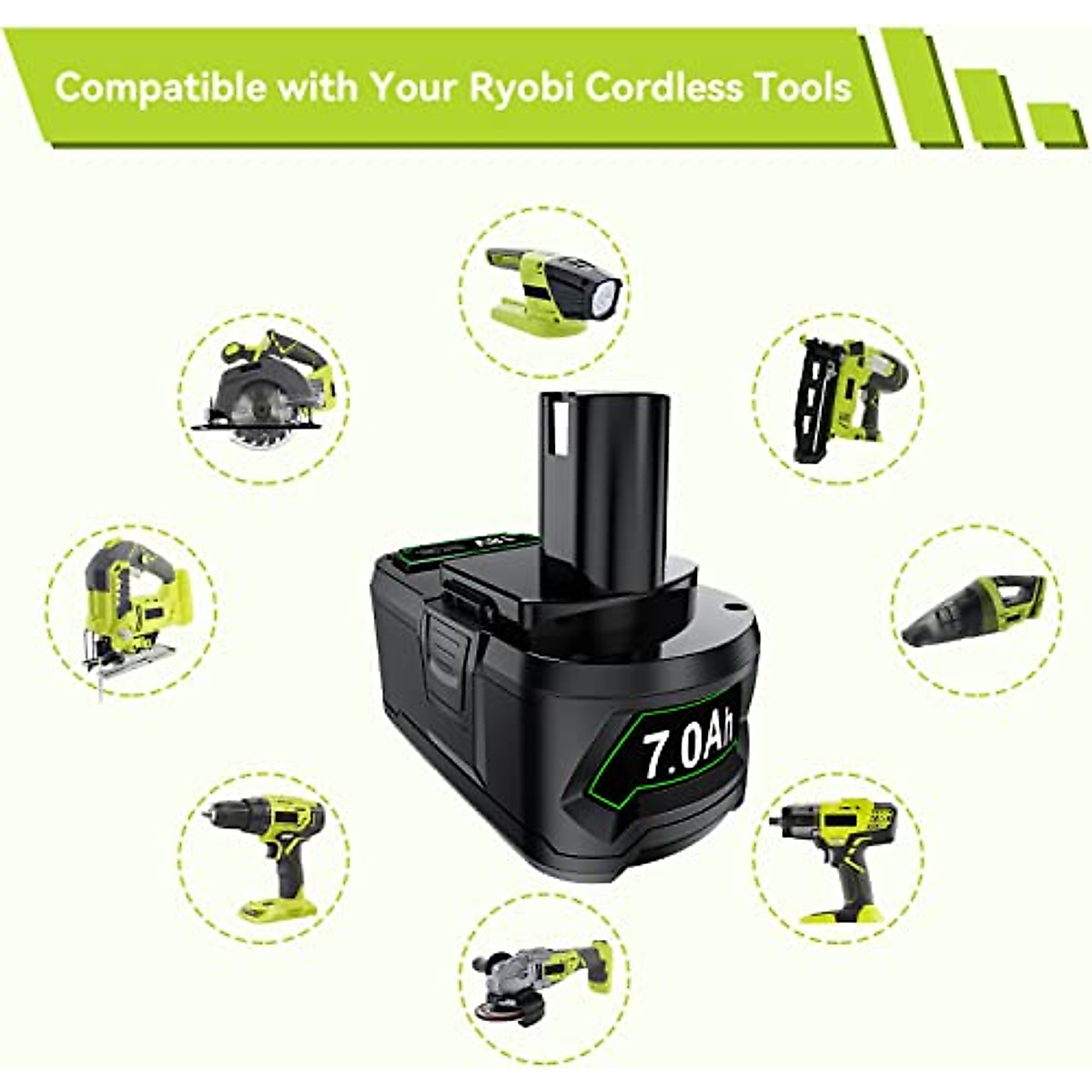 【Upgraded 7000mAh】 2Pack Replacement for Ryobi 18V Battery Lithium ONE+ P108 P102 P103 P104 P105 P107 P109 P122 Cordless Power Tools Battery with LED Indicator