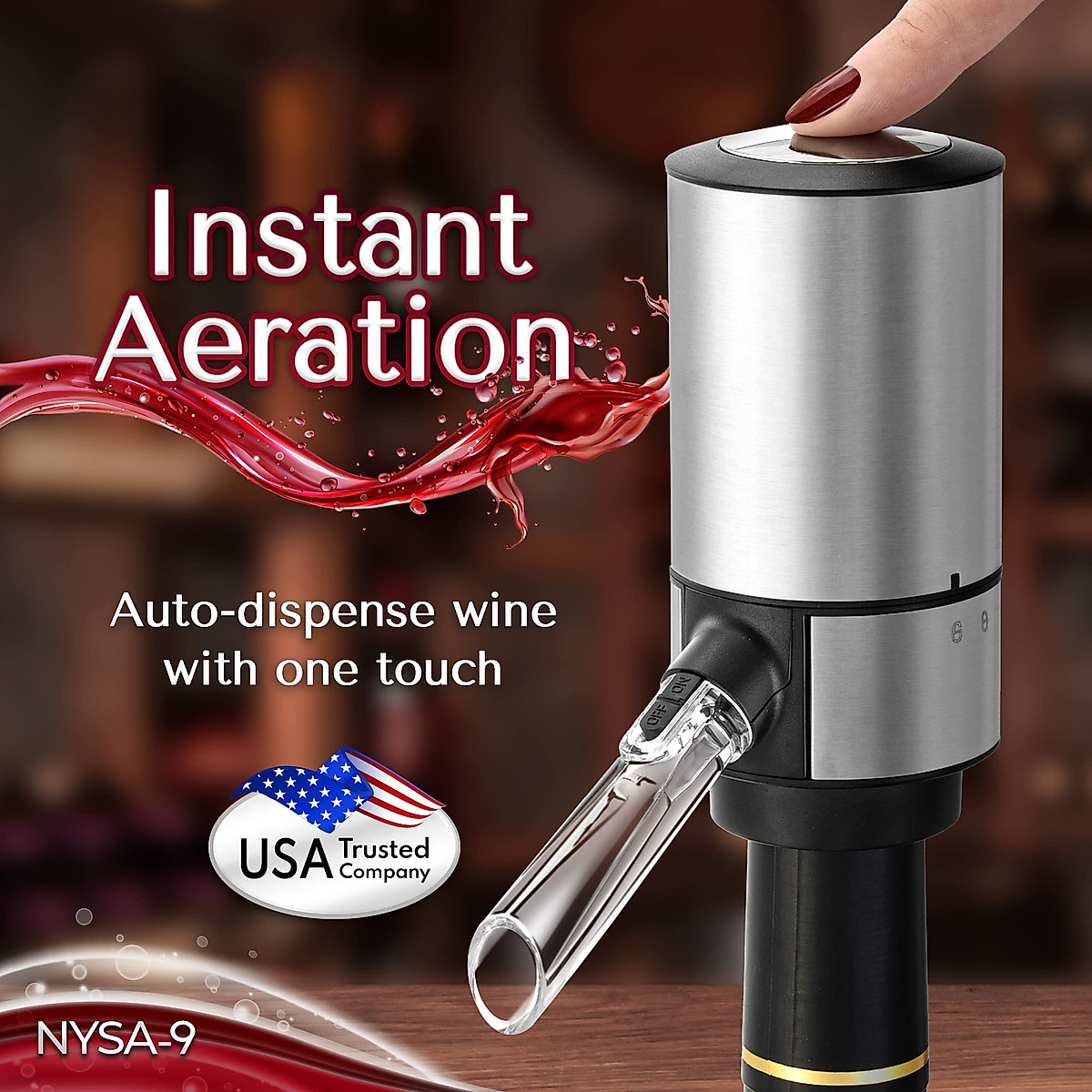 Electric Wine Aerator Pourer Dispenser, Automatic Pour Spout for Aerating Wine by Glass, Smart Electronic Decanter Machine by VinFlow5