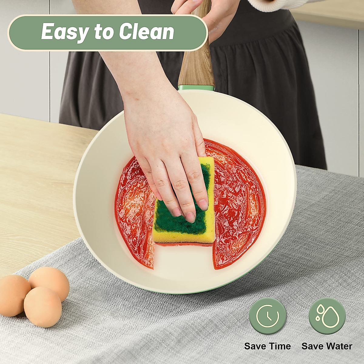 Nonstick Deep Frying Pan with Lid 10 Inch Non Stick Skillet Pan,Nonstick Saute Pan with Lid, Omelet Pans Nonstick Frying Pan Skillet with Healthy Ceramic Coating Induction Compatible,PFOA & PTFE Free