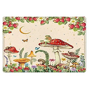 Red Strawberry Bathroom Rug Green Frog Butterfly Floral Green Plant Mushroom Bath Mat Moon Beige Doormat Non Slip Memory Foam Super Absorbent Floor Mats,24x16 Inch