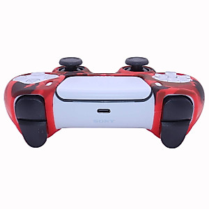 Sofunii 2 Pack Silicone Controller Skins Camo Anti-Slip Cover Case Protector Sleeve for PlayStation 5 /PS5 Controller with 8 x Thumb Grip Caps(Blue,Red)