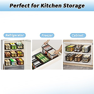 Freezer Organizer Bins (14.6"L x 7.1"W x 5.2"H) - 4 Pack Stackable Chest Freezer Organizer for 7 Cu.FT Deep Freezer Sort Frozen Meats | Deep Freezer Organizer Bins Get Food Easily w/Handle(Black)