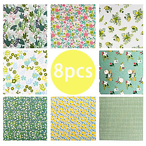 Qimicody Fat Quarters Fabric Bundles, 8 Pcs 100% Cotton 20” x 20” (50cmx50cm) Precut Quilting Fabric Squares Sheets for DIY Patchwork Sewing Quilting Crafting, No Repeat Design (Floral Pattern A)