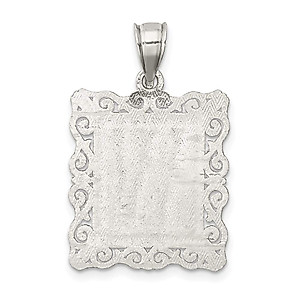 Sterling Silver Square Diamond-cut Letter W Initial Pendant QQC2770W