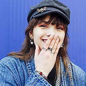 Bling Jewelry Stars and Moon Simulated Onyx Pave CZ Astrology Cocktail Ring,Black,7