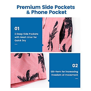 maamgic Mens Swim Trunks with Compression Liner Short Stretch Mens Bathing Suit Quick Dry Swimming Trunks Swimsuit Plamtree Pink Large