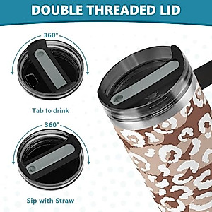 pnyoin White Abstract Modern Leopard Insulated Tumblers 30 oz Water Bottle Stainless Steel Tumbler Cups with Handle and Straw BPA-Free Travel Coffee Mug for Camping Office