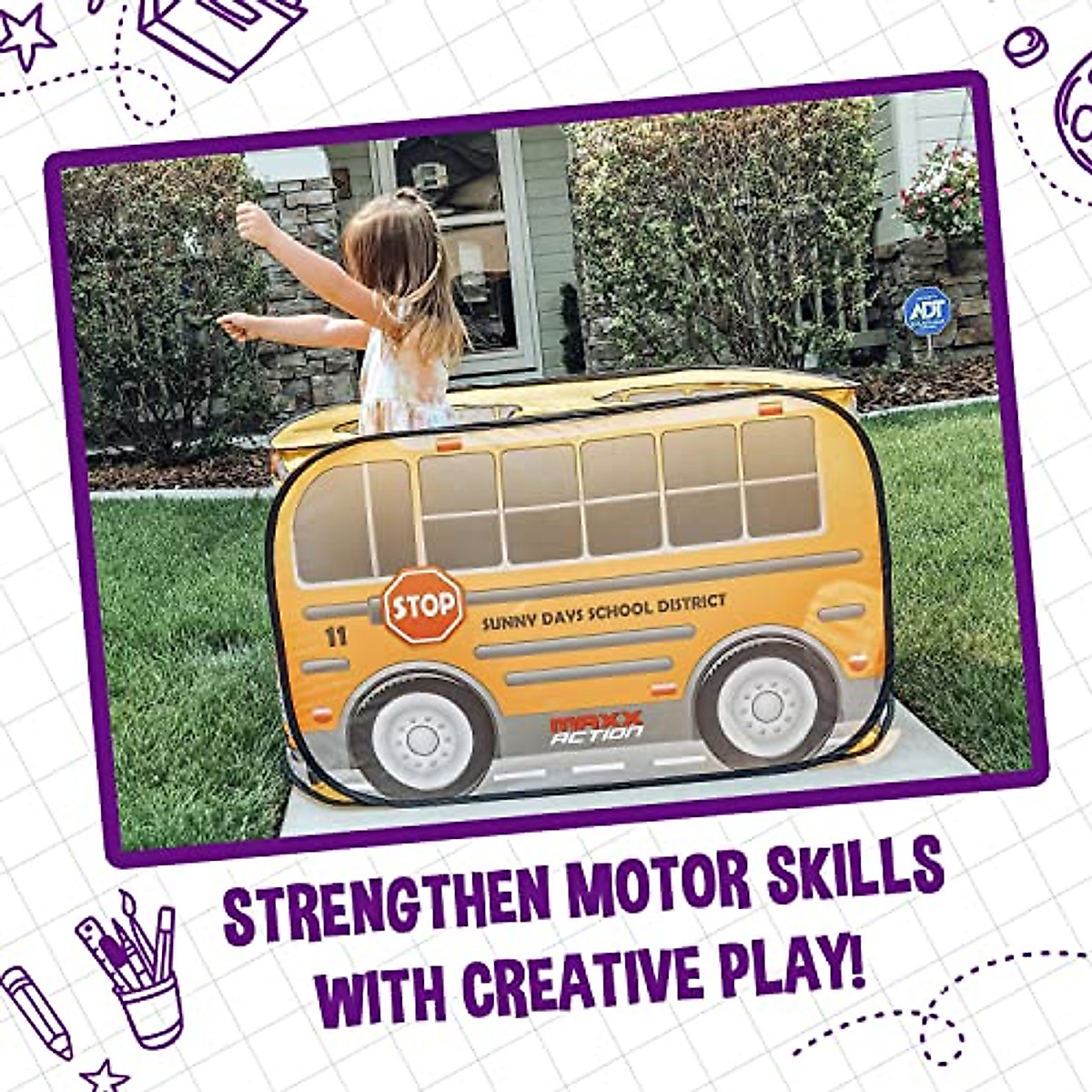 Sunny Days Entertainment Pop Up School Bus – Indoor Playhouse for Kids | Yellow Vehicle Toy Gift for Boys and Girls