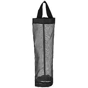 Bag Holder for Plastic Bags, Grocery Bag Holder Plastic Dispenser Foldable Breathable Washable Hanging Mesh Garbage Bag Organizer for Kitchen Plastic Bag Storage (Black L)