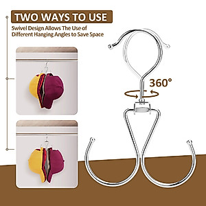 ZEDODIER 6 Pack Hat Organizer for Closet, Heavy Duty Rotatable Hat Hanger for Baseball Cap, Metal Hat Rack with 12 Hooks for Hat Storage, Silver