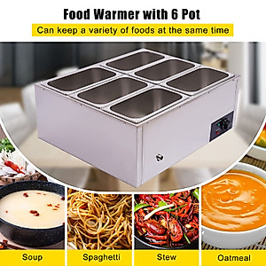850W Electric Commercial Food Warmer Steam Warmer for Parties Buffets with 6 Pot Stainless Steel Steam Table, Buffet Server for Catering and Restaurant …
