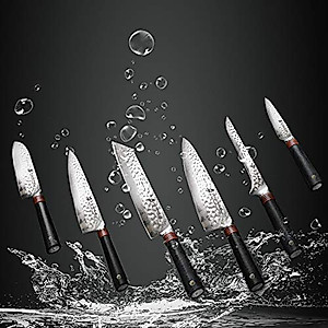 TUO Santoku Knife, 5.5” Japanese High Carbon Damascus Stainless Steel Blade, Dishwasher Safe, Black Fiberglass Handle, Asian Kitchen Knife For Home And Restaurant, Includes Gift Box