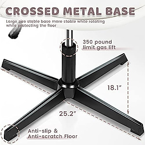 LEMBERI PU-Padded Armless Office Desk Chair No Wheels,High-Back Wide Seat Home Chair,120° Rocking Cross Legged Computer Task Chairs,Modern Adjustable Swivel Vanity Chairs (White)