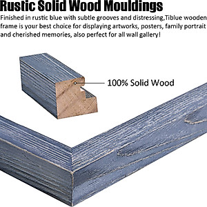 12x16 Rustic Picture Frames Solid Wood Display Pictures 11x14 or 8.5x11 Diplomas with Mat or 12x16 without Mat, Farmhouse Distressed Wooden Picture Frame for Wall or Table Top Display, Rustic Blue