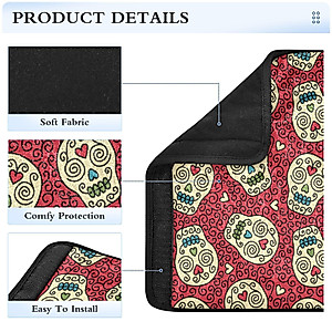 Halloween Sugar Skull Heart Seat Belt Covers 2 Pack Car Seat Strap Covers Super Soft Seat Belt Cushion for Girls Boys Adults Baby