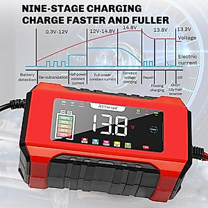 Car Battery Charger, 12V 6A Smart Battery Trickle Charger Automotive 12V Battery Maintainer Desulfator with Temperature Compensation for Car Truck Motorcycle Lawn Mower Marine