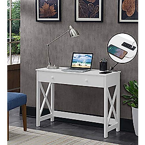 Convenience Concepts Oxford Desk with Charging Station, 42", White