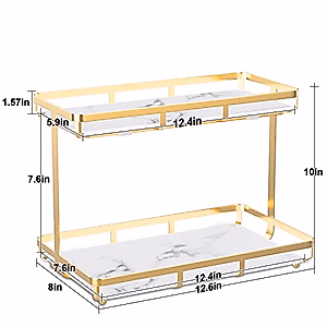 Hassol 2 Tier Bathroom Countertop Organizer, Premium for Makeup Organization and Storage, Vanity Trays, Skincare Organizers, Counter Trays, Perfume, Display, Kitchen, Lotion, Cosmetic Gold Shelf