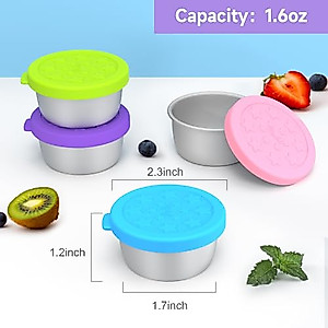 Stainless Steel Condiment Containers with Leakproof Food-grade Silicone Lids, Portion Bento Box and Mini Sauce Container of Kids Lunch to Go for Snack, Dessert, Souffle, Salad Dressing (MIX, 6 Pack)