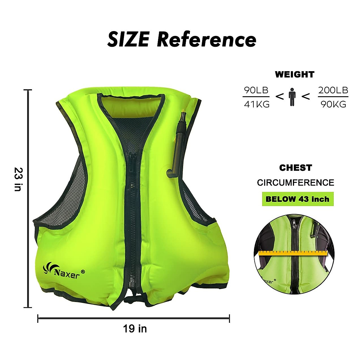 NAXER Inflatable Buoyancy Jackets Vests for Adults Kayak Kayaking Suit 90-200 lbs Easy Snorkeling Swimming Boating Paddleboarding Water Sports