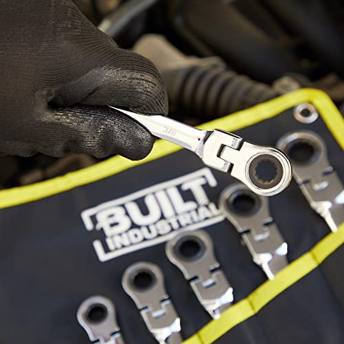 Built Industrial 7 Piece Flex Head Ratcheting Wrench Set, Imperial/SAE 5/16 to 3/4 Inch Chrome Vanadium Steel Combination Wrenches