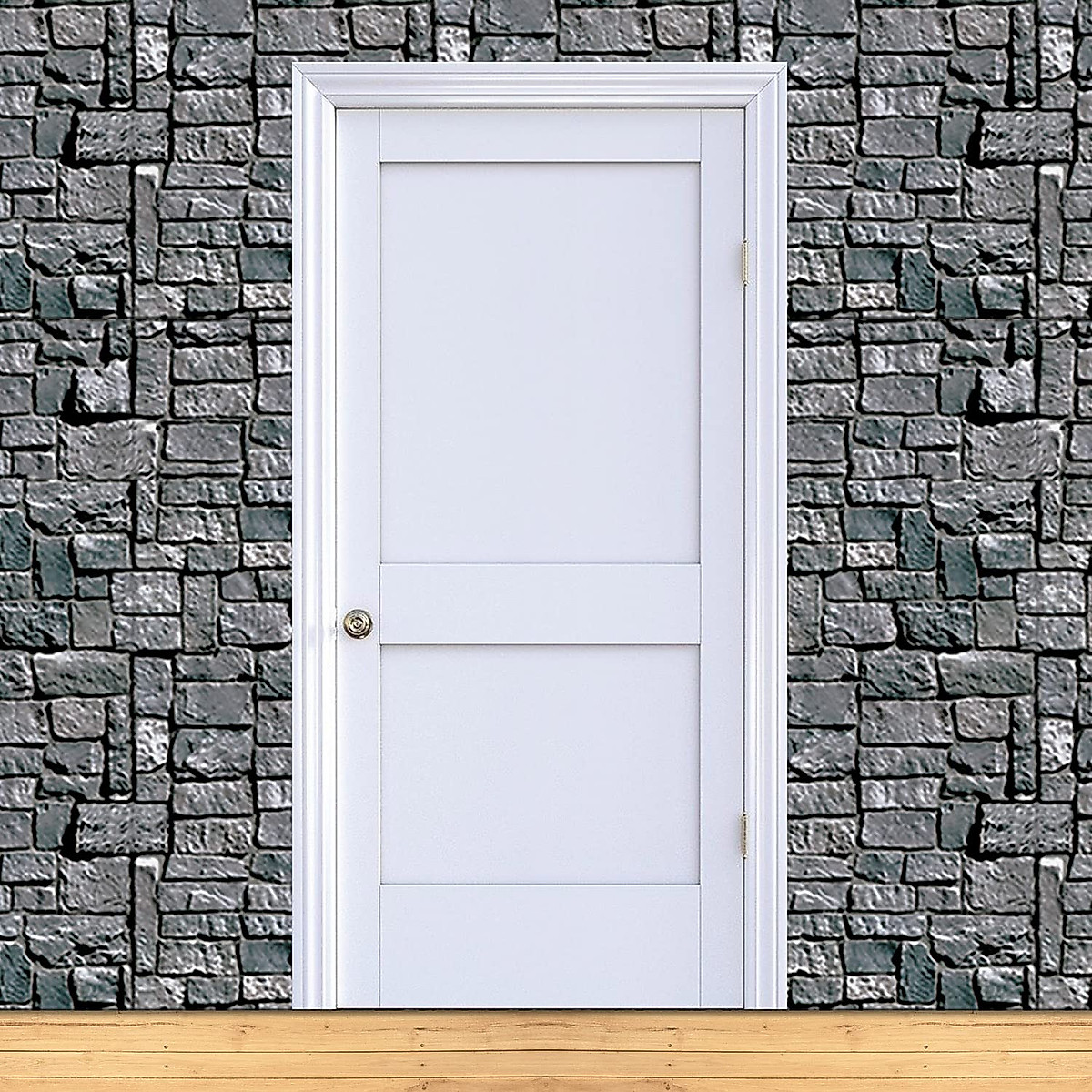 Beistle Brick Stone Wall Photography Backdrop Textured Look Photo Op Background for Weddings-Halloween Party Decorations, 4' x 30', Gray/Black