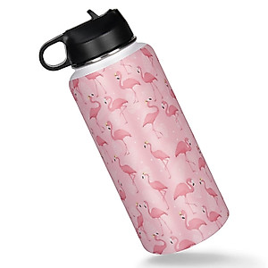 Hinfunees Flamingo Sports Water Bottles with Straws Lids Insulated 32oz Thermo Mugs Vacuum Insulated Travel Bottle for Outdoor Sports Gifts Keeps Liquids Hot or Cold Flamingo 1000ml (32oz)